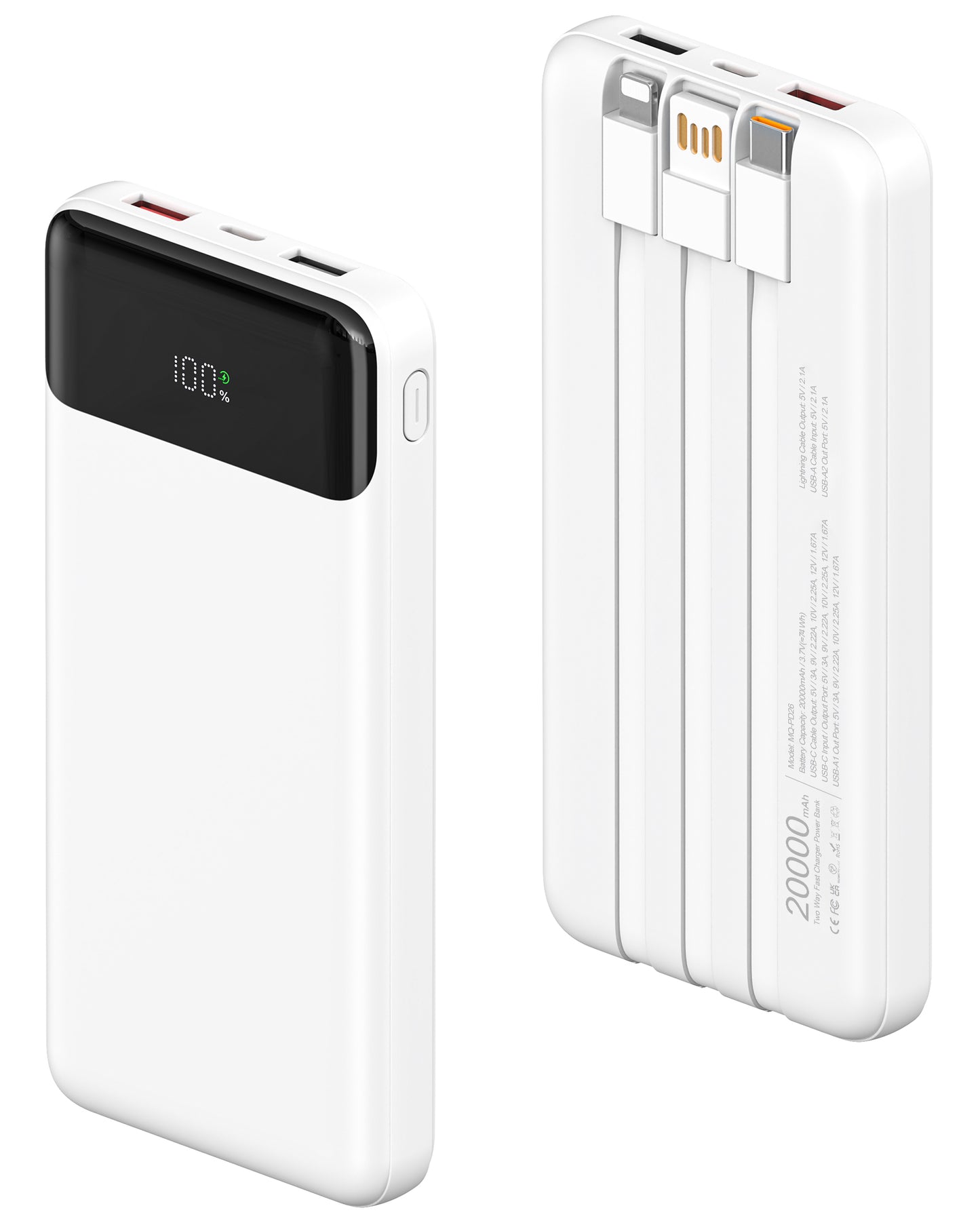 Power Bank 20000mAh with Built in 3 Cable, 22.5W Fast Charging Portabl ...